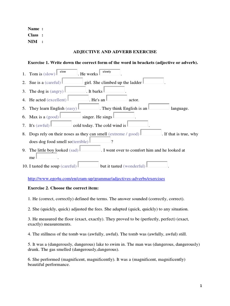 Adjective and Adverb Exercise | PDF | Adverb