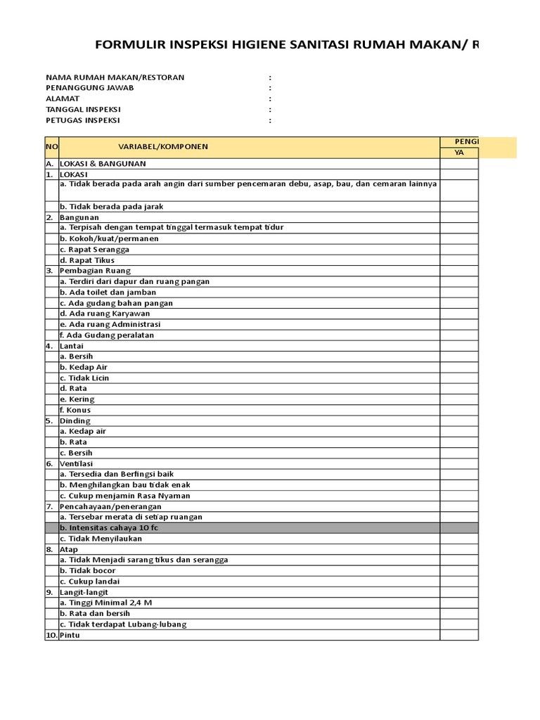 Format Inspeksi Sanitasi | PDF