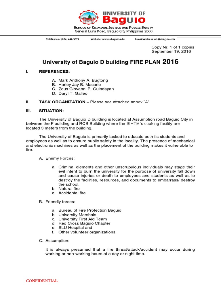 University of Baguio D Building FIRE PLAN: I. References | PDF ...