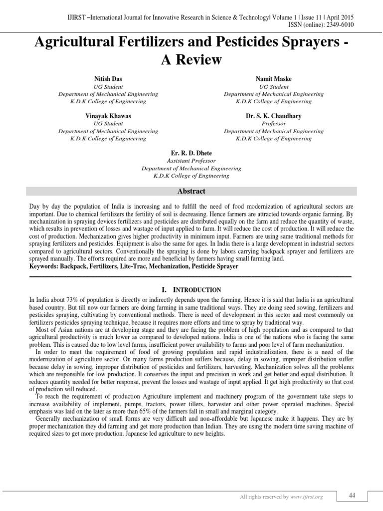 Agricultural Fertilizers and Pesticides Sprayers PDF | PDF | Agriculture | Fertiliser