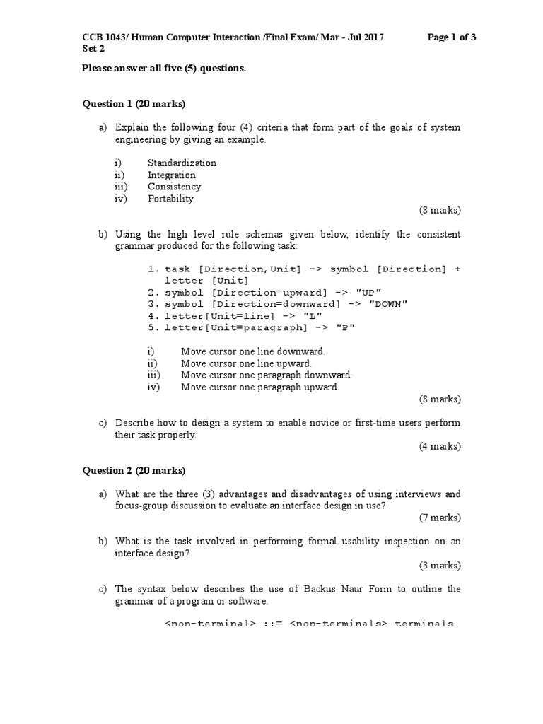1 of 3 Set 2 Please Answer All Five (5) Questions.: CCB 1043/ Human ...