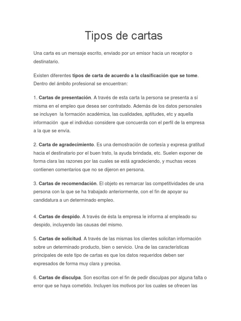 Tipos de Cartas | PDF