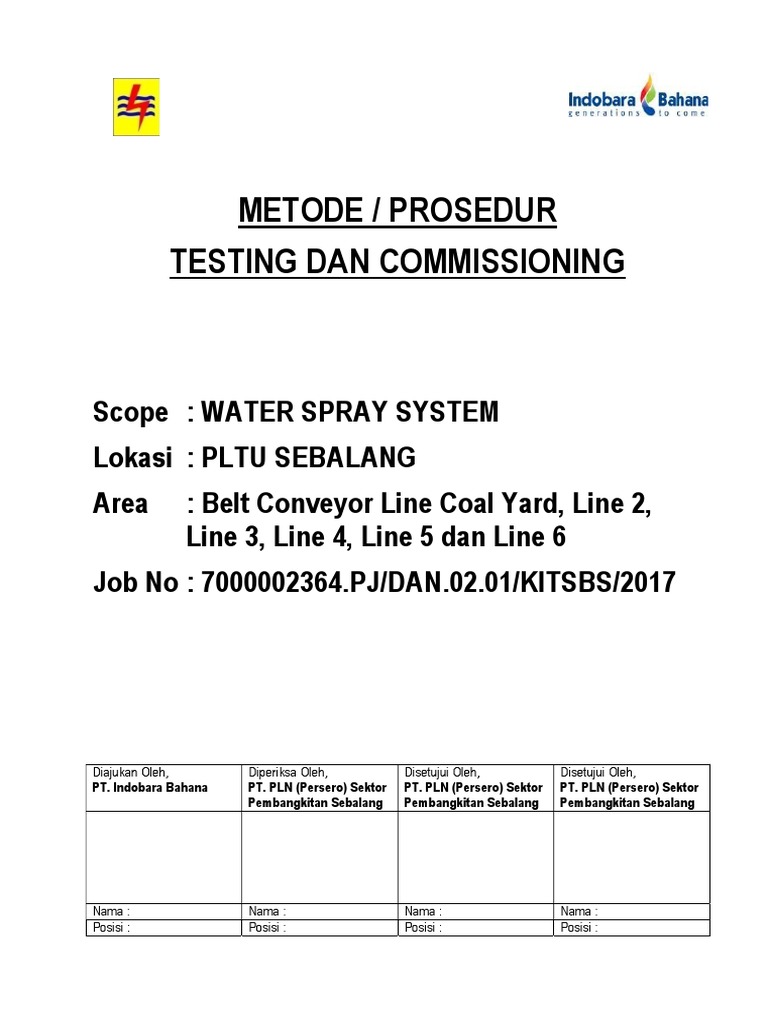 Metode Test Comm - Water Spray - PLTU Sebalang - R2 PDF | PDF