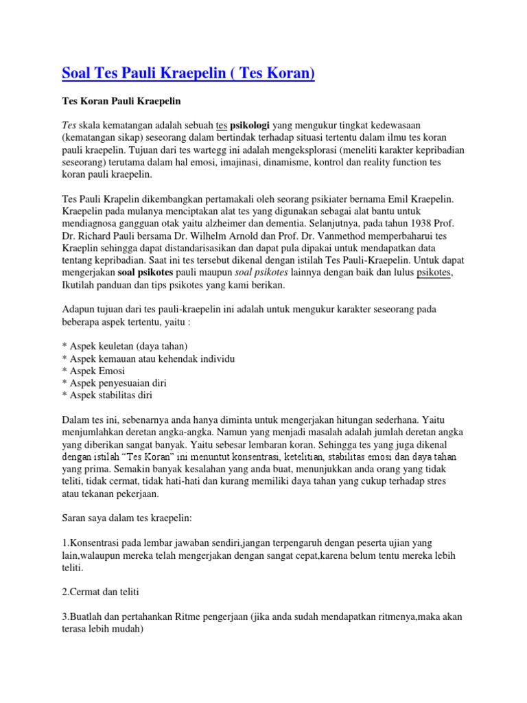 Soal Tes Pauli Kraepelin | PDF