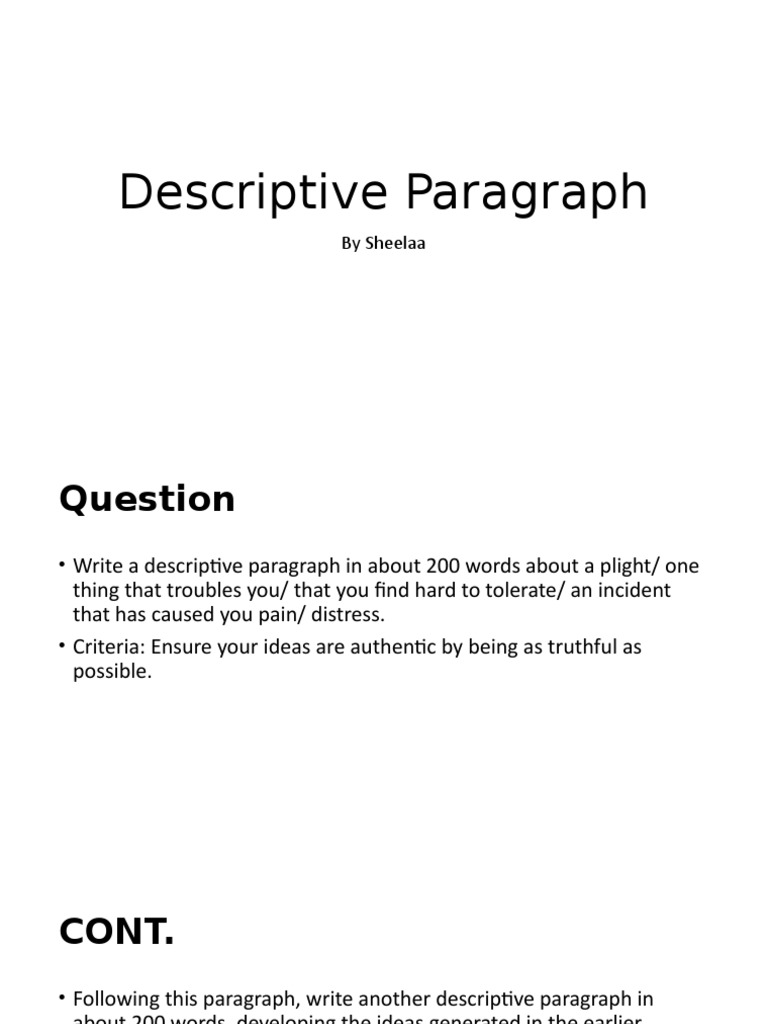 Descriptive Paragraph Sample Questions (Additional Task) | PDF