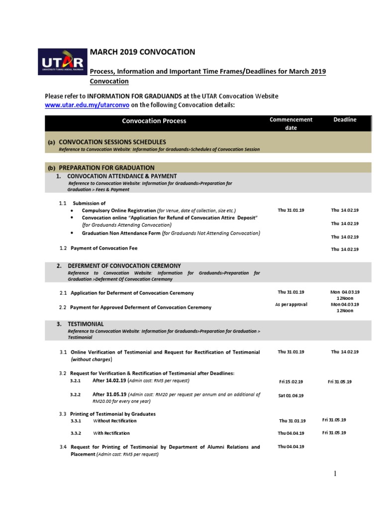 UTAR Convocation Checklist For Graduands Attending Convocation (March 2019) - 1 | PDF | Suit ...