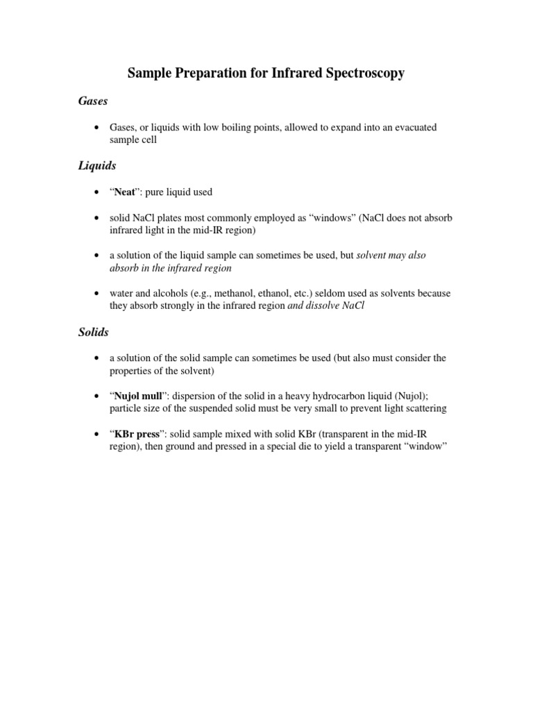 Infrared Spectroscopy Sample Prep Guide | PDF