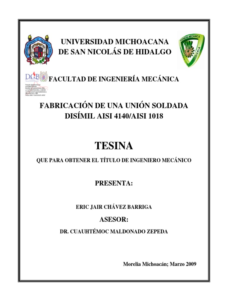 Unión Soldada Disímil AISI 4140/1018 | PDF | Soldadura | Construcción