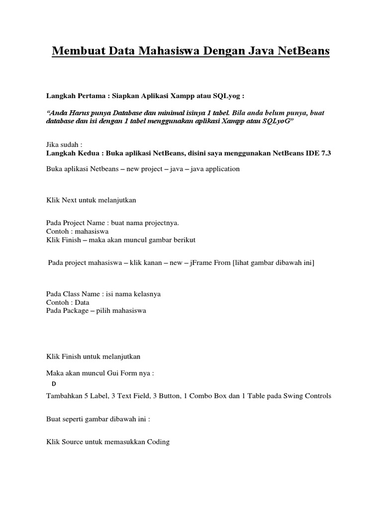Membuat Data Mahasiswa Dengan Java NetBeans | PDF