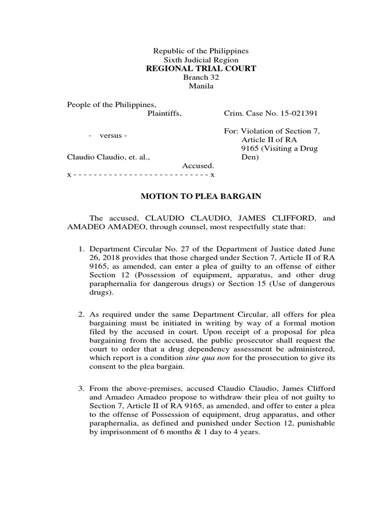 Motion To Plea Bargain | PDF | Plea | Plea Bargain