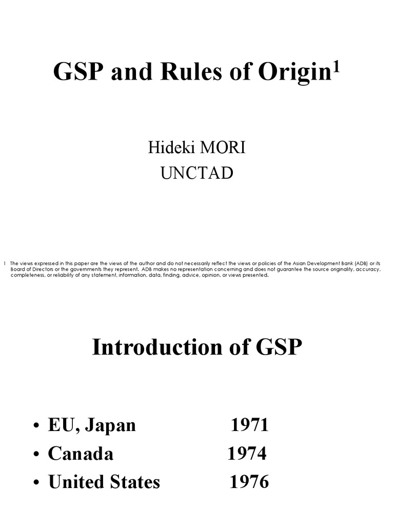 GSP and Rules of Origin: Hideki MORI Unctad | PDF | Textiles | Tariff