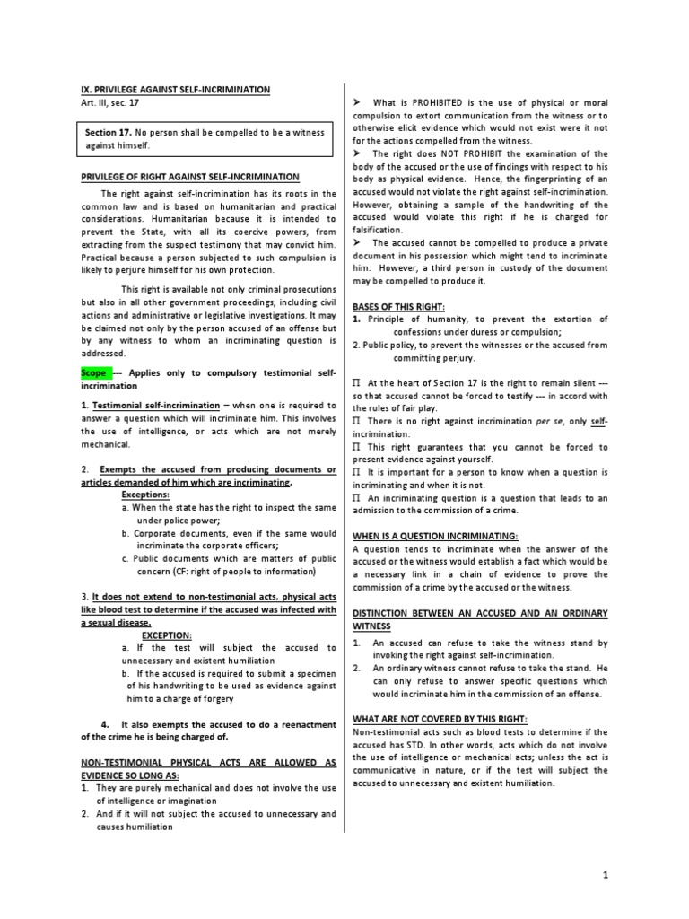 Right Against Self-Incrimination Explained | PDF | Self Incrimination ...