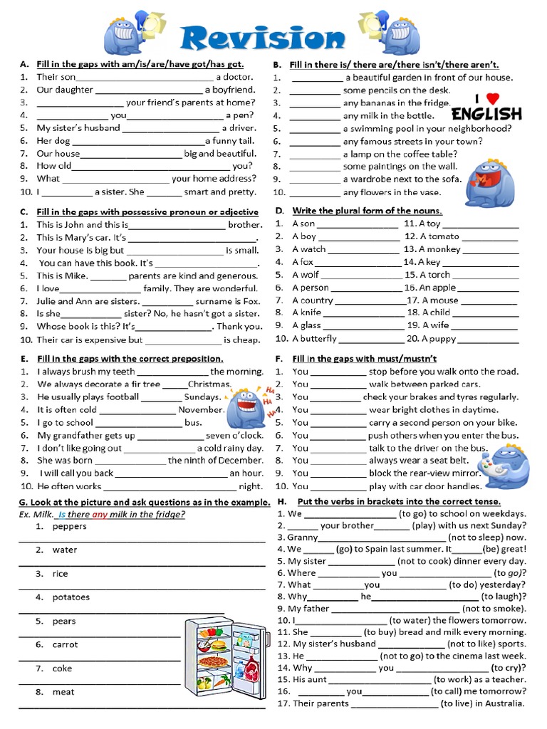 Revision To Be Have Got There Isthere Are Possessi Grammar Drills ...