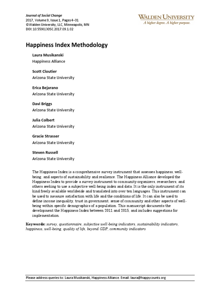 Happiness Index Methodology | PDF | Quality Of Life | Psychology