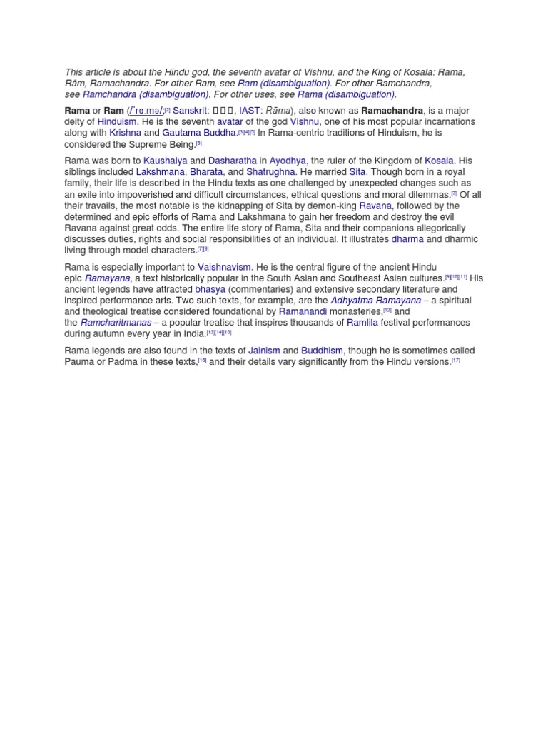 Rama: Seventh Avatar of Vishnu | PDF