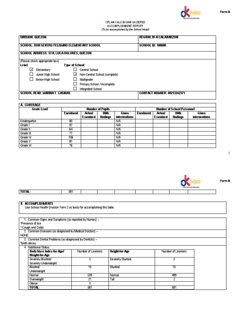 Ok Sa Deped Form B (Dsfes) | PDF | Body Mass Index | Public Health