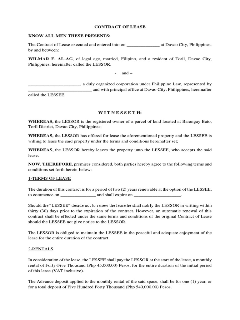 Contract of Lease | PDF | Lease | Civil Law (Common Law)