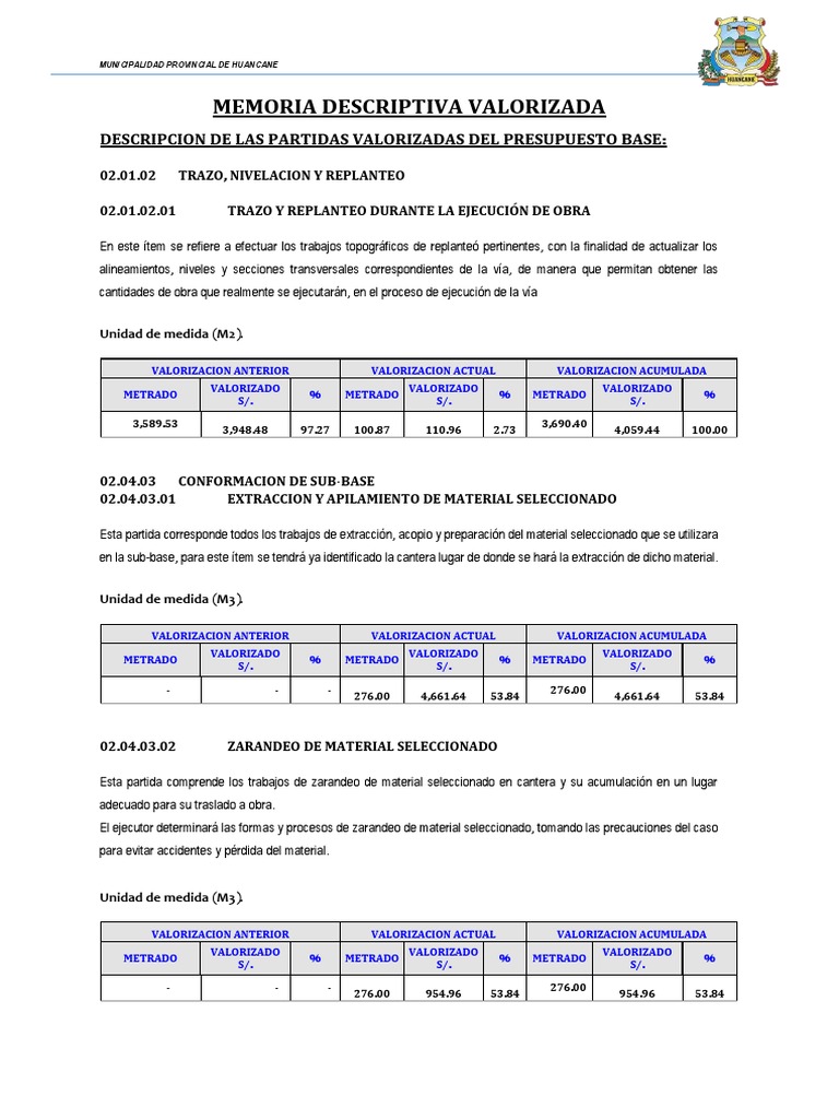 Memoria Descriptiva Valorizada | PDF | Hormigón | Ingeniería