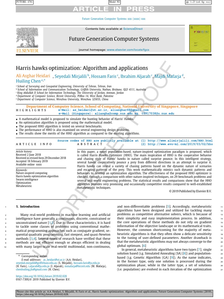 Harris Hawks Optimization (HHO) Algorithm and Applications | PDF | Metaheuristic | Mathematical ...