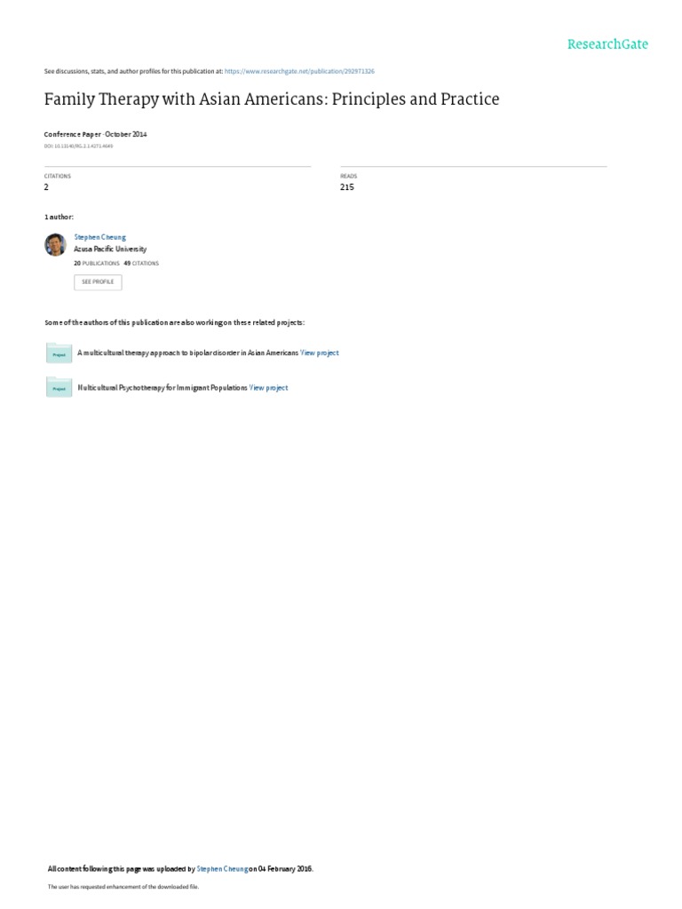 Family Therapy With Asian Americans: Principles and Practice | PDF ...