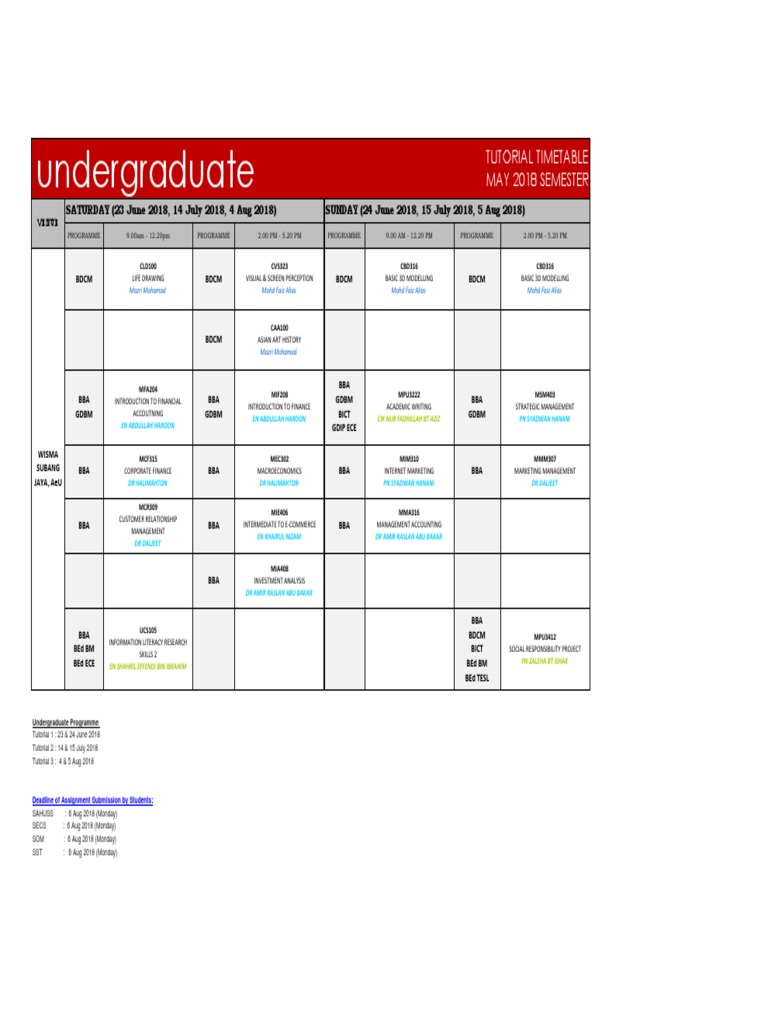 May 2018 Undergraduate Tutorial Timetable | PDF | Business Economics ...