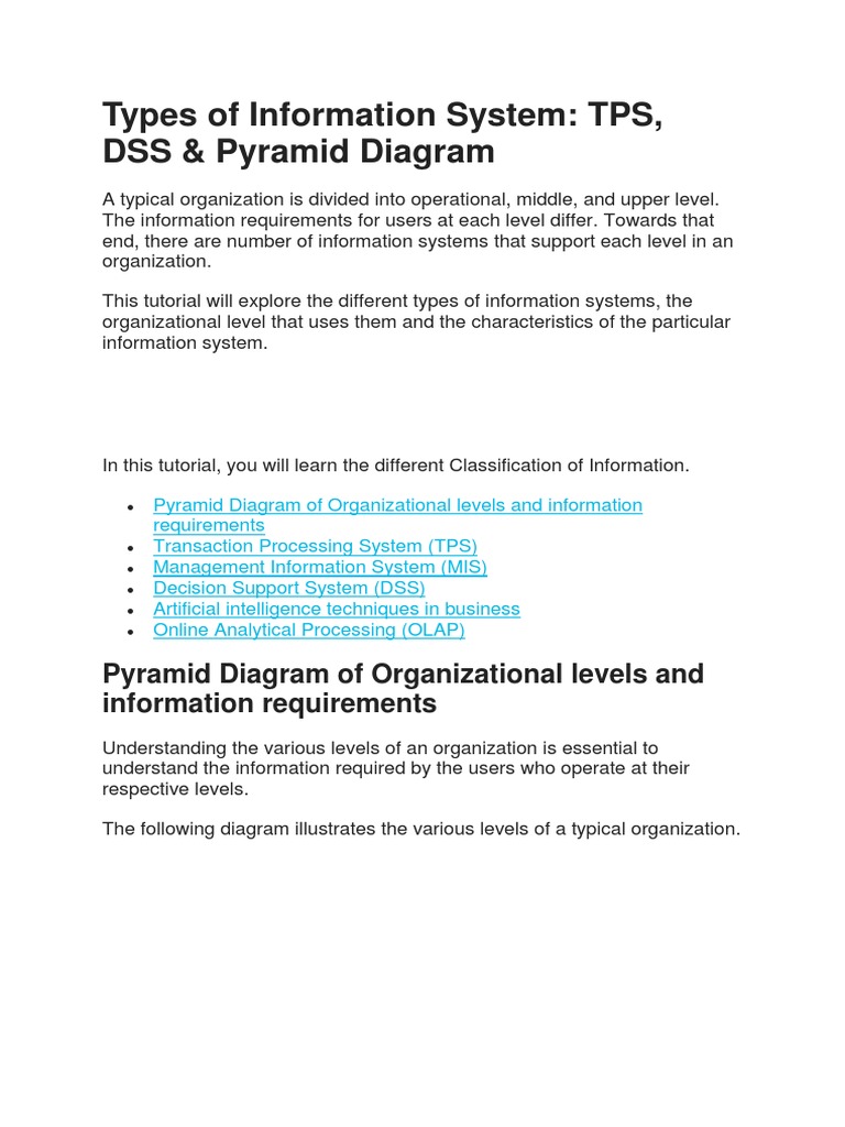 Types of Information System: TPS, DSS & Pyramid Diagram | PDF ...