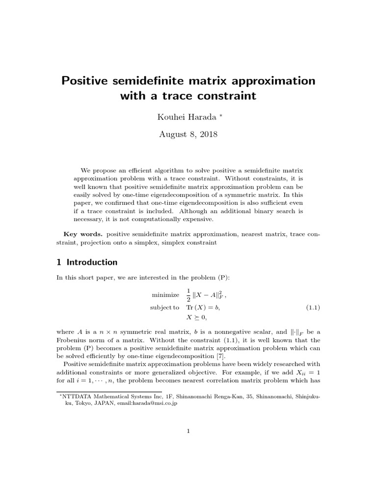Positive Semidefinite Matrix Approximation Pdf Pdf Matrix Mathematics Eigenvalues And