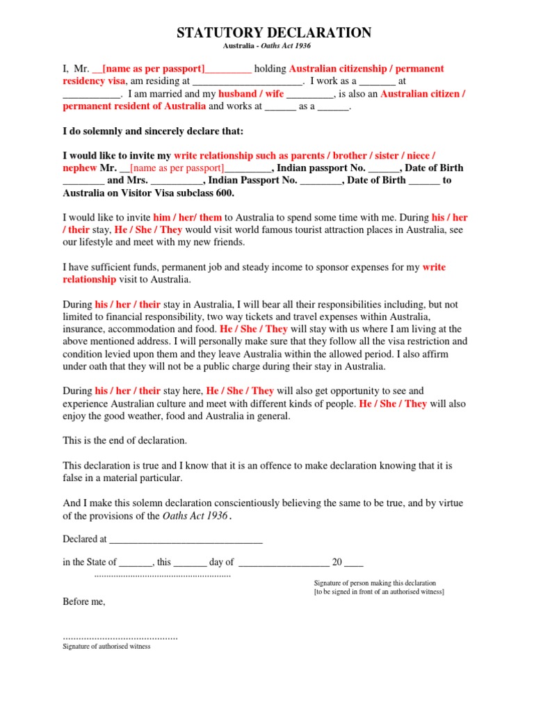 Statutory Declaration | PDF | Travel Visa | Passport
