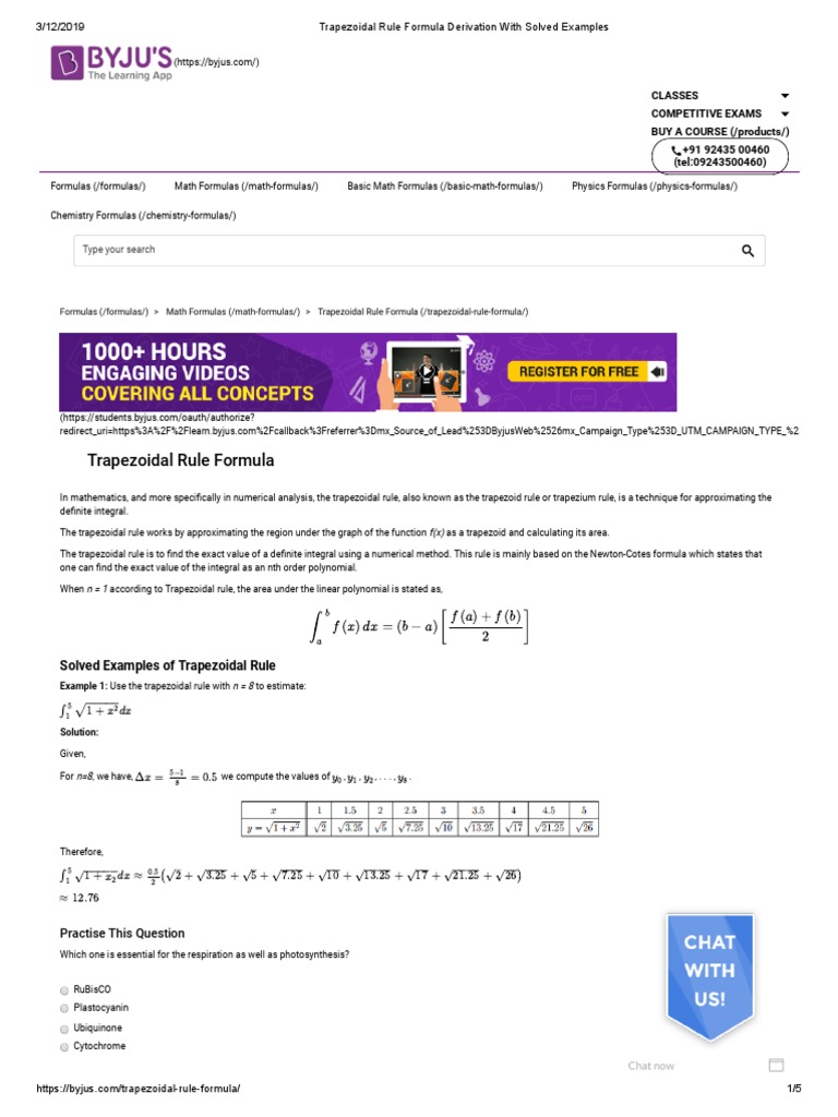 Trapezoidal Rule Formula Derivation With Solved Examples | PDF ...