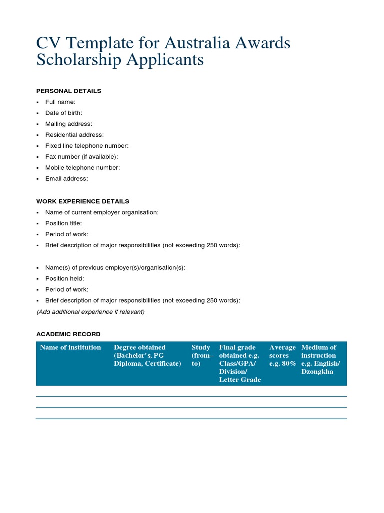 AustraliaAwards CVTemplate 2020 | PDF