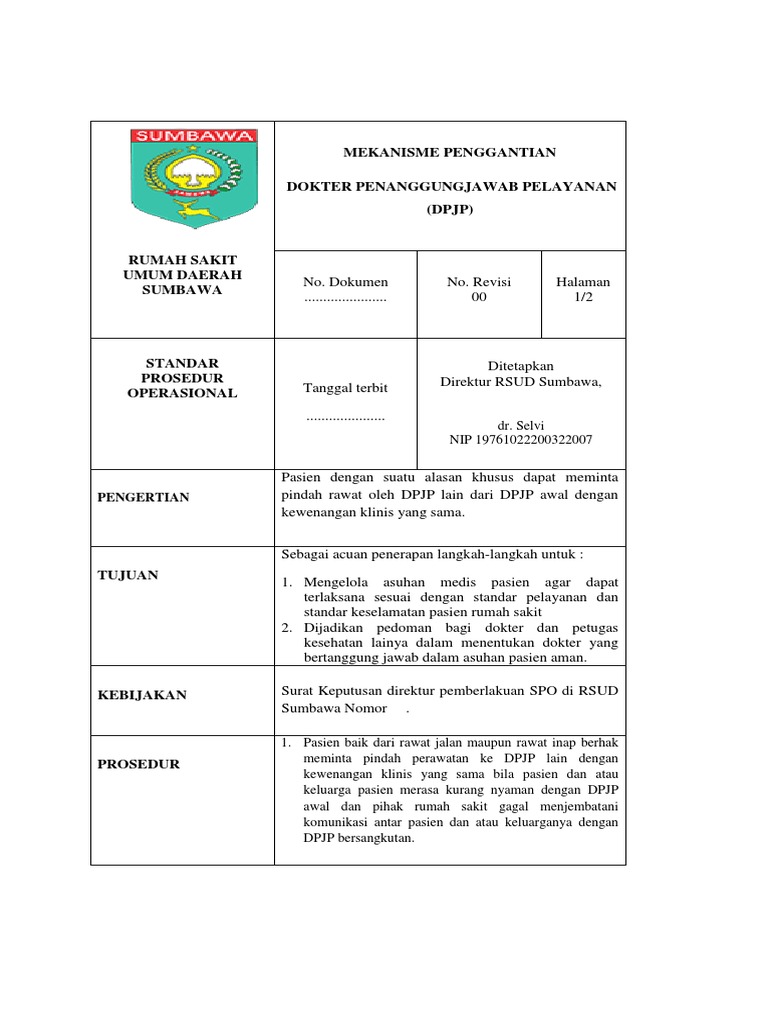Spo Penggantian DPJP | PDF