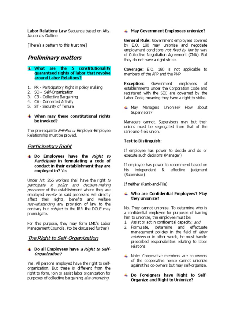 Labor Relations Cheat Sheet | PDF | Strike Action | Ratification