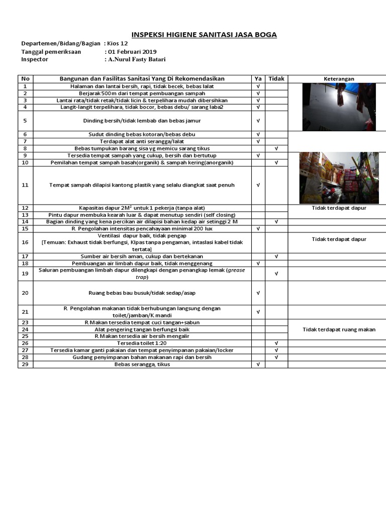 Contoh Hasil Inspeksi Higiene Sanitasi Jasa Boga | PDF
