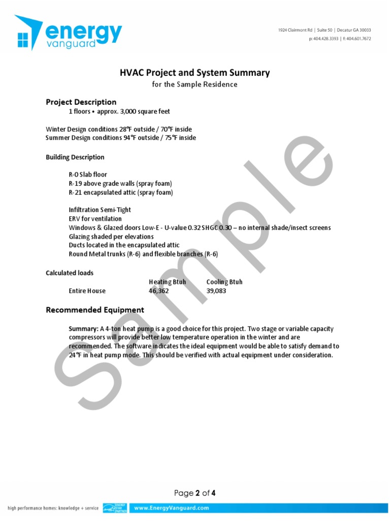 Sample: HVAC Project and System Summary | PDF