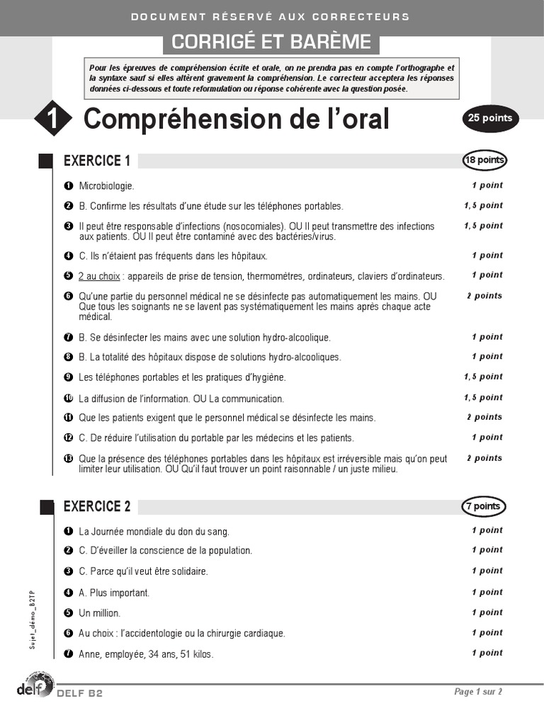 Delf Dalf b2 TP Correcteur Sujet Demo PDF | PDF | Infection nosocomiale ...