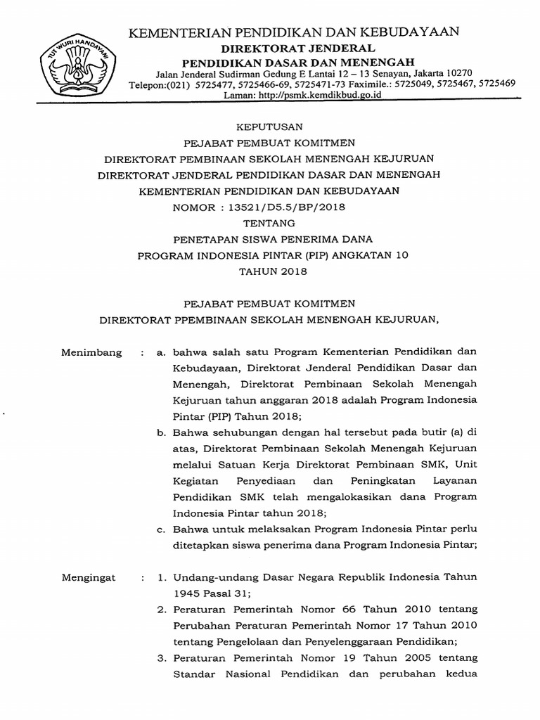 SK Pip Angkatan 10 Tahun 2018 PDF | PDF