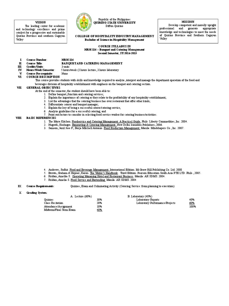 HRM 116 - Banquet and Catering Management | PDF | Menu | Housekeeping