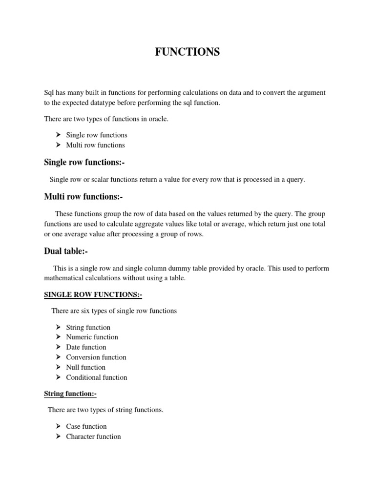 Single Row Functions | Download Free PDF | Parameter (Computer ...