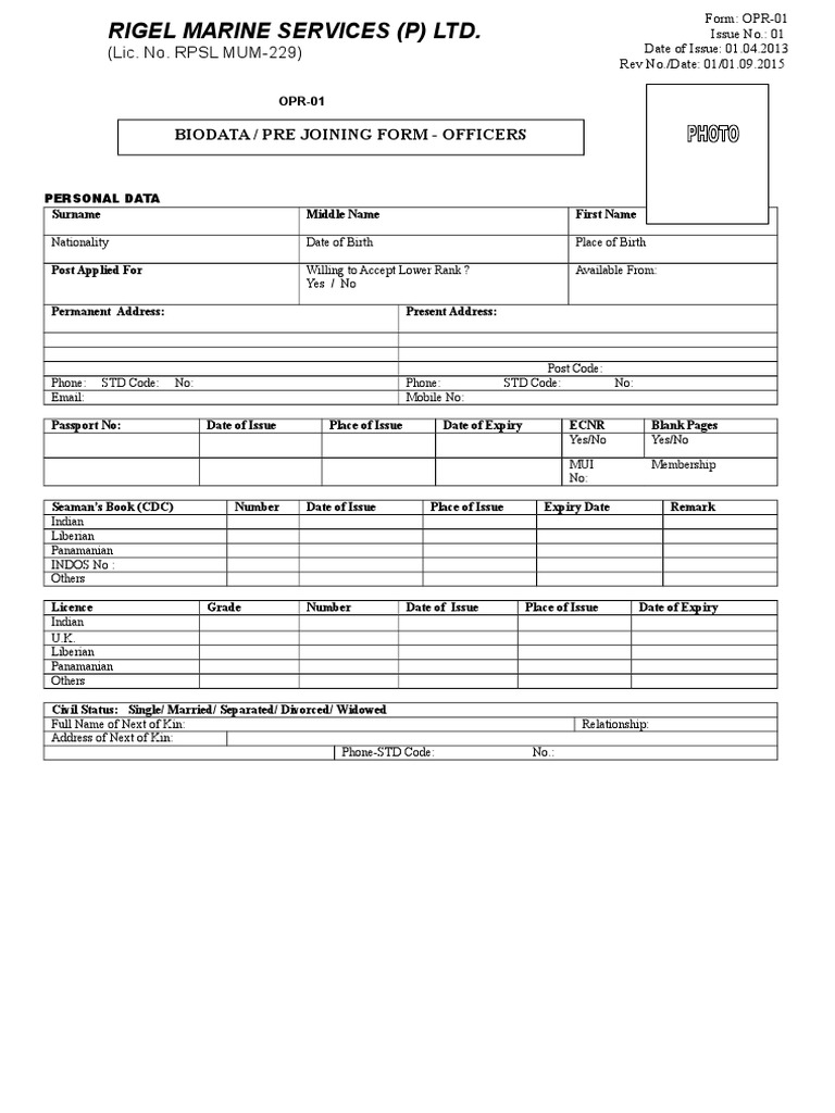 01 Rigel Application Form Opr-1 | PDF | Oil Tanker | Ships