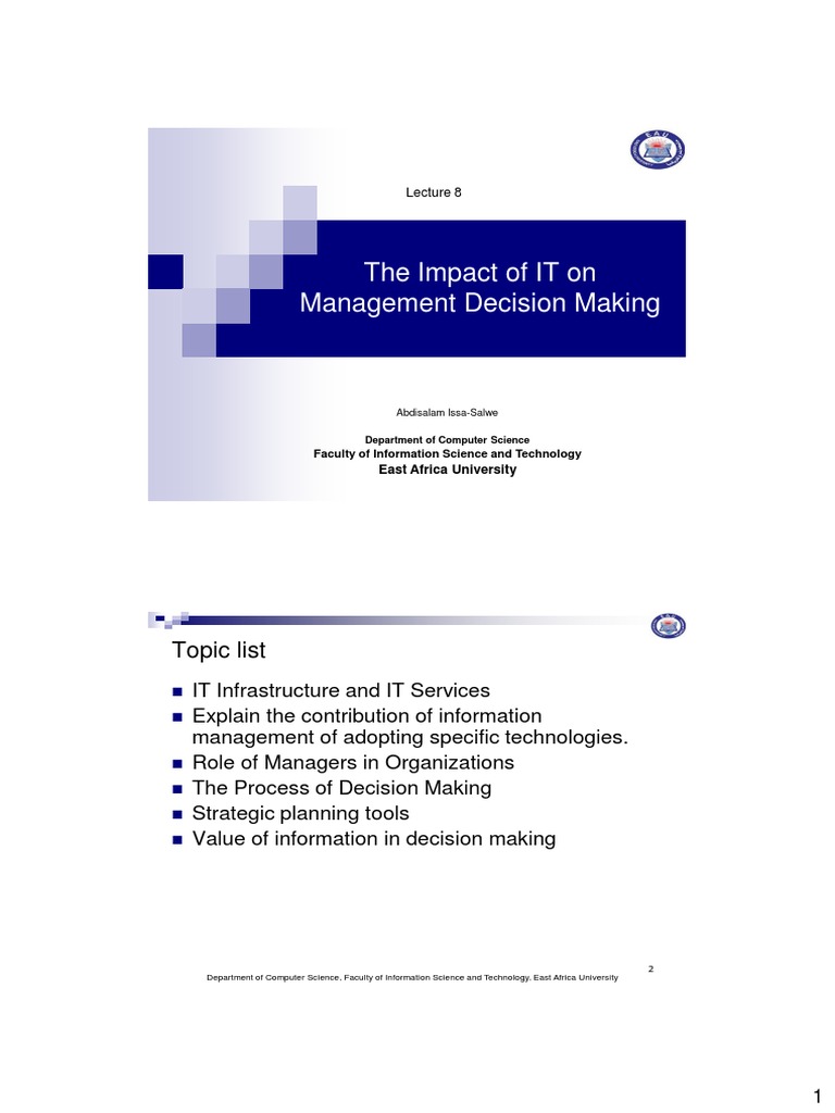 The Impact of IT On Management Decision Making: Topic List | PDF | Swot ...