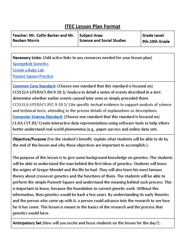 Lesson Plan For Gregor Mendel | Download Free PDF | Homework | Cognition