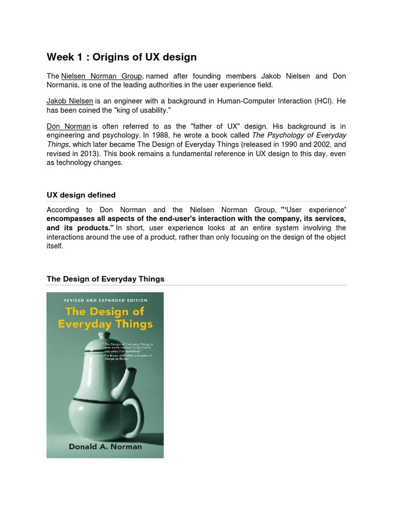 Week 1: Origins of UX Design | PDF