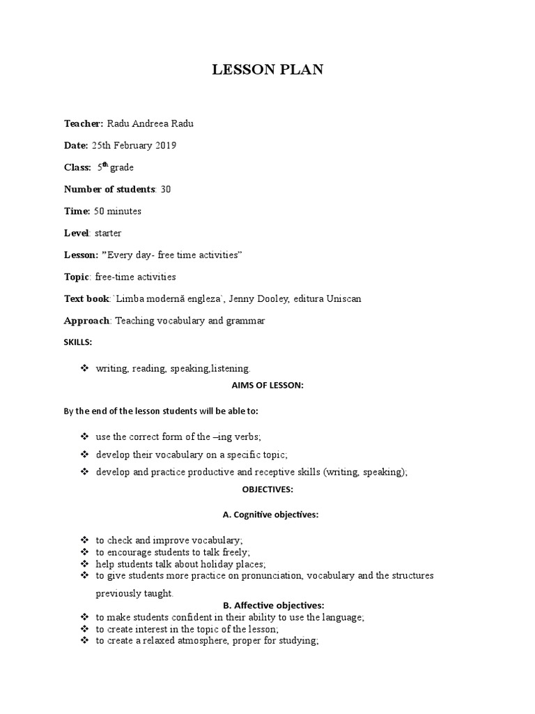 5th Grade Lesson Plan | Download Free PDF | Vocabulary | Teachers