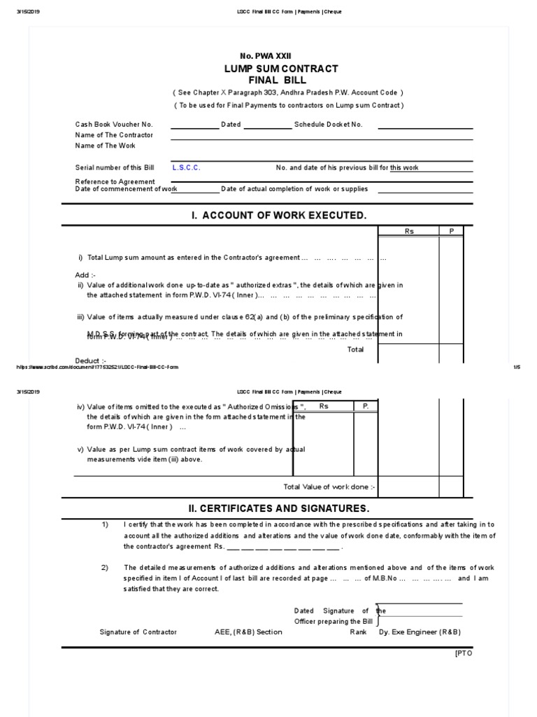 LSCC Final Bill CC Form - Payments - Cheque | PDF | Payments | Cheque