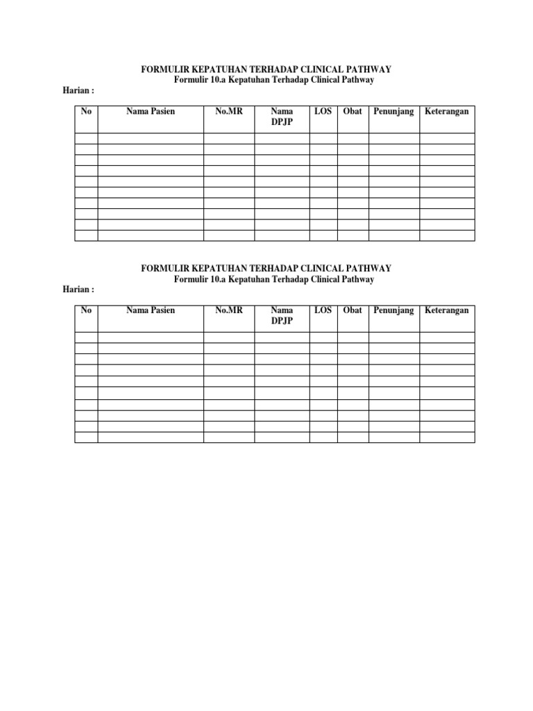 Formulir Kepatuhan Terhadap Clinical Pathway | PDF