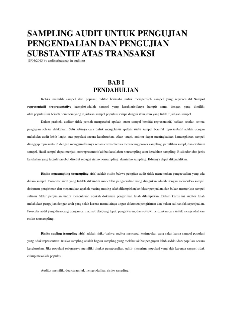 Sampling Audit Untuk Pengujian Pengendalian Dan Pengujian Substantif ...