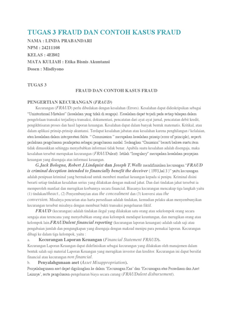 Tugas 3 Fraud Dan Contoh Kasus Fraud | PDF