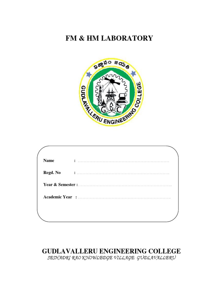 FM & HM Laboratory: Gudlavalleru Engineering College | PDF | Pump | Transparent Materials