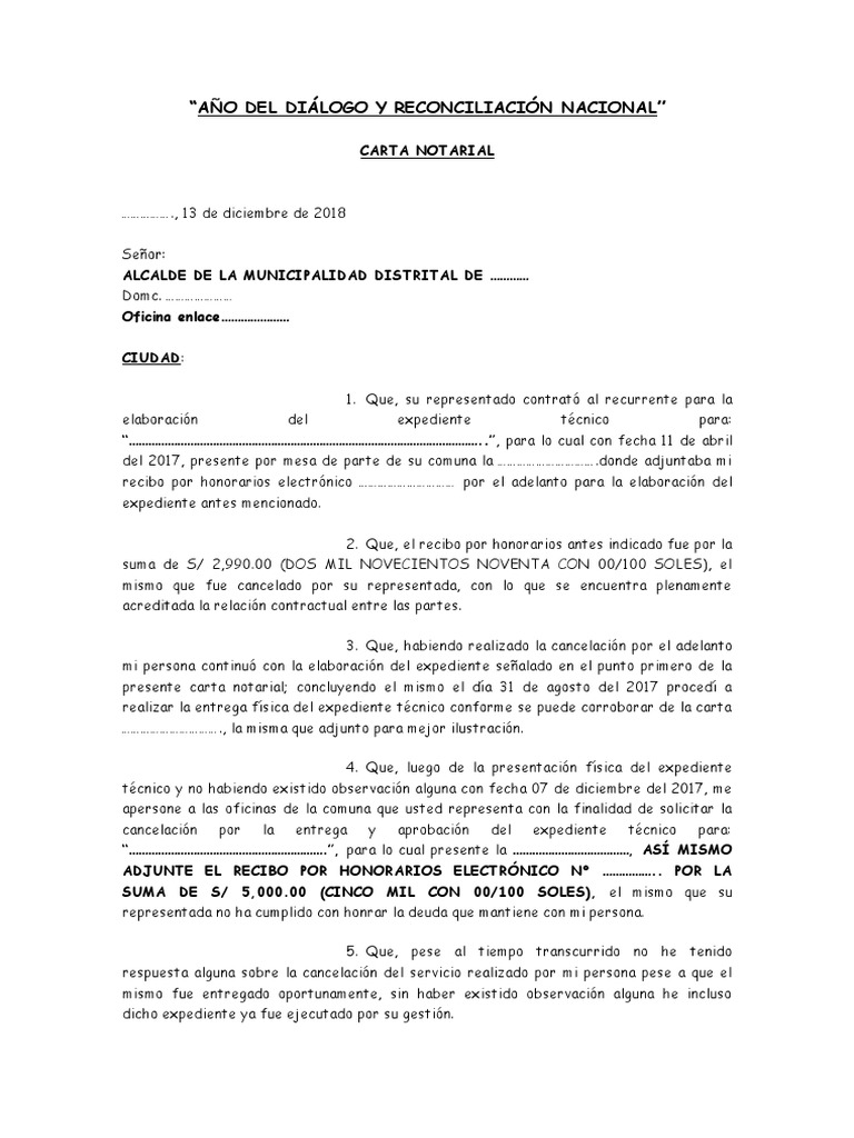 MODELO DE CARTA NOTARIAL PARA SOLICITAR PAGO | Gobierno | Política