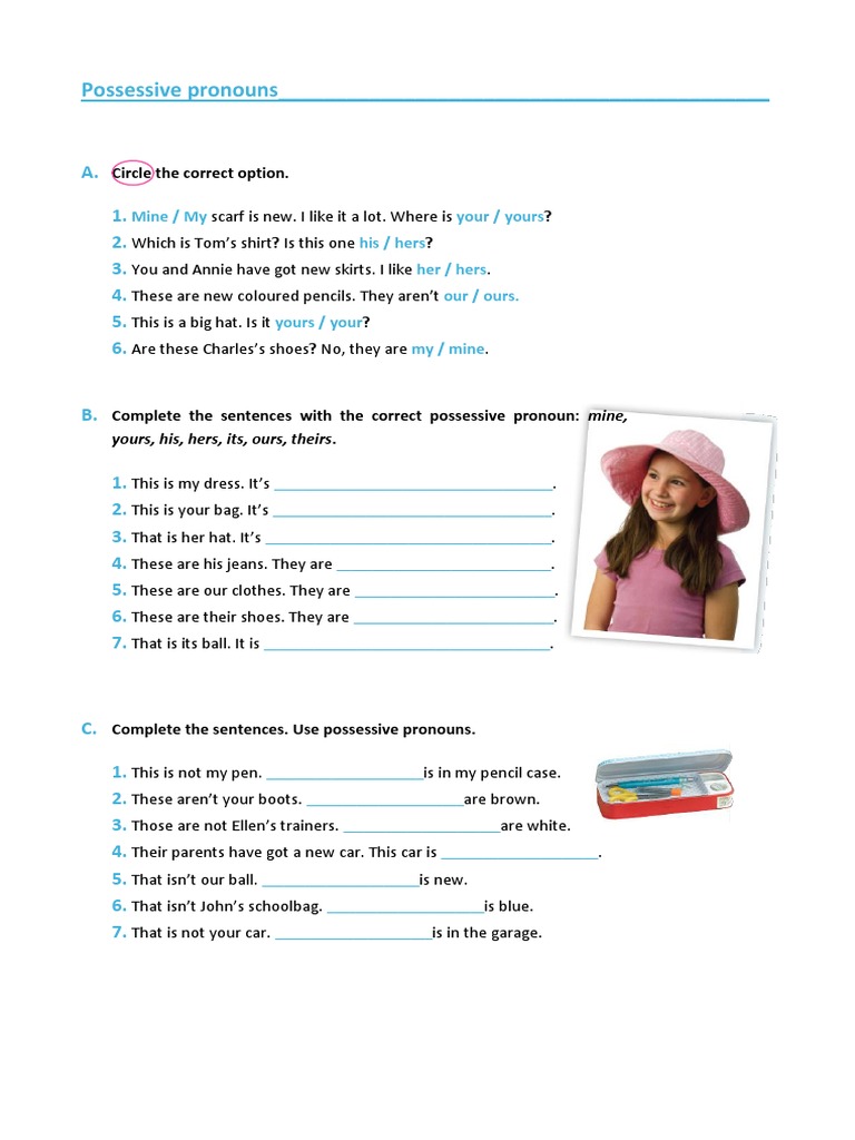 Understanding Possessive Pronouns: Exercises to Practice Using Mine ...